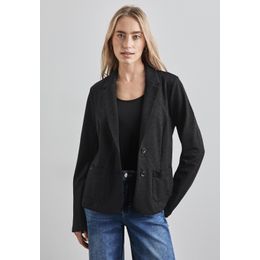 Street One Damen Kurzblazer, schwarz, Gr. 46, Jacquardmuster, Stoff, 61% Viskose, 25% Polyamid, 9% Polyester, 5% Elasthan, Blazer, aus stretchigem