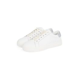 Damen Plateausneaker "CLASSIC CUPSOLE LOW OHB", Calvin Klein Jeans, Gr. 36, silber, Leder, Lederimitat, Schuhe, Schnürschuh, Halbschuh, Freizeitschuh