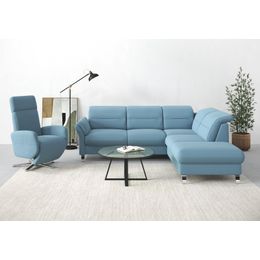 Sit & More Ecksofa SIT & MORE, B:247cm H:85cm T:222cm, blau, Wohnzimmer, Sofas, "Grenoble L-Form mit Federkern", wahlweise mit Bettfunktion, Bettkasten, Arm-