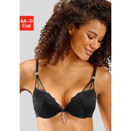 Lascana Damen Push-up-BH, Gr. 70, schwarz, Microtouch, Obermaterial: 60% Polyamid, 35% Polyester, 5% Elasthan, BHs, mit edlem Schmuckaccessoire,