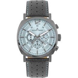 Jacques Lemans Herren Chronograph "Lugano", grau, Armbanduhren, Quarzuhr, Armbanduhr, Herrenuhr, Datum, Stoppfunktion, Lederarmband