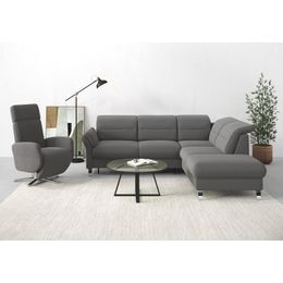 Sit & More Ecksofa SIT & MORE, B:247cm H:85cm T:222cm, grau, Wohnzimmer, Sofas, "Grenoble L-Form mit Federkern", wahlweise mit Bettfunktion, Bettkasten, Arm-