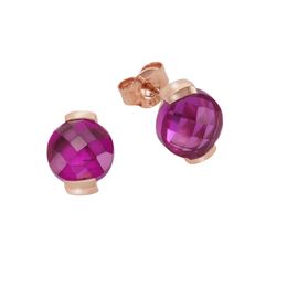 JAMELLI Damen Paar Ohrstecker "Silber 925 ros&eacute;-vergoldet mit pinken Quarz-Steinen (beh.)", one-size, 6,28, Silber 925 (Sterlingsilber), rot, Silber
