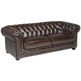 Chesterfield Ledersofa 3-Sitzer - 100% Büffelleder - Braun - BRENTON