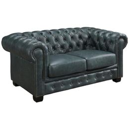 Chesterfield Ledersofa 2-Sitzer - Büffelleder - Graugrün - brenton