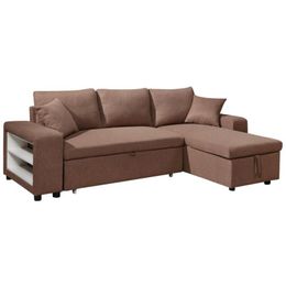 Ecksofa mit Schlaffunktion & Bettkasten + Sessel - Stoff - Braun - selim