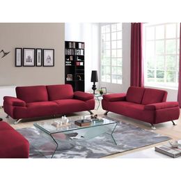 Vente-unique - Couchgarnitur 3+2 - Microfaser - Rot - polka