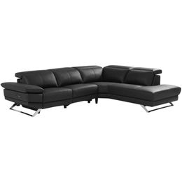 Vente-unique - Ecksofa Relaxsofa elektrisch - Ecke rechts - Rindsleder - Schwarz - puno ii