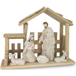 Krippe RIFFELMACHER & WEINBERGER "Weihnachtsdeko mit Hl. Familie", beige (natur, bunt), B:31cm H:24cm T:10,5cm, Holz, Polyresin, Weihnachtskrippen, Weihnachtskrippe inklusive Krippenfiguren, Höhe ca. 24 cm