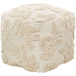 Beliani Pouf Beige Baumwolle 45 x 45 x 45cm mit EPS-Perlen Quadratisch Strukturiert Blättermuster Modern Boho Bodenkissen Sitzpouf Sitzmöbel Indoor