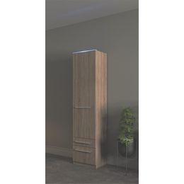 Kleiderschrank Priess "Schrank Garderobe Wäscheschrank Barcelona in 5 Breiten" Schränke Gr. B/H/T: 48cm x 193cm x 36cm, Türanschlag links, mit Beleuchtung,, braun (struktureichefarben hell) viel Stauraum, geräumige Schubkästen, mit Spiegel, MADE IN GERMANY