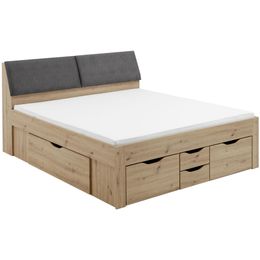 Stauraumbett Relita "Maxi", braun (eiche artisan), B:185cm H:103,8cm L:237,5cm, Bezug Kopfteil: 100% Polyester, Betten, mit Schubladen und Stauraum im Kopfteil