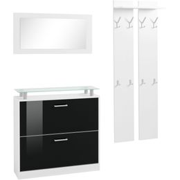 borchardt Möbel Garderoben-Set BORCHARDT MÖBEL "Finn", schwarz (weiß matt, schwarz hochglanz), Kastenmöbel-Sets, mit Glasablage