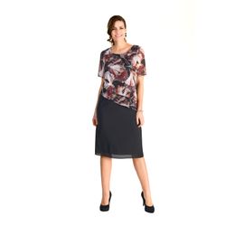 2-in-1-Kleid HERMANN LANGE Collection Gr. 40, N-Gr, schwarz (schwarz, natur), Damen, Web, Obermaterial: 100% Polyester, unifarben, bedruckt, Kleider, mit floralem Muster und unifarbenem Rock