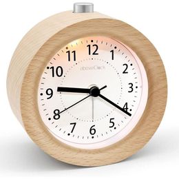 Shining House - Morgenwecker mit Schlummermodus obenClock Nano-Wecker aus Holz, tickt nicht, analoger Wecker mit klassischen Nadeln, Nachtlicht,