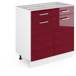 Unterschrank R-Line, Bordeaux Hochglanz, 80 cm mit Schubladen und Türen, ohne Arbeitsplatte VICCO