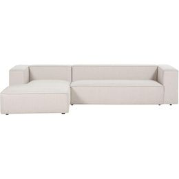 Beliani Ecksofa Beige Stoff L-förmig 3-Sitzer Sofa mit Chaiselongue Rechtsseitig Wohnzimmermöbel Modern Wohnzimmer Ausstattung Wohnecke Sitzecke