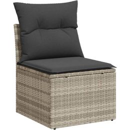 vidaXL - Gartensofa ohne Armlehnen mit Kissen Hellgrau Poly Rattan