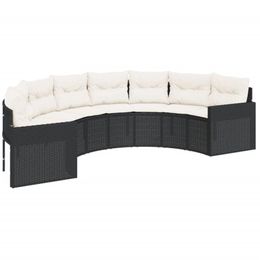 Gartensofa mit Kissen Halbrund Schwarz Poly-Rattan vidaXL