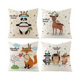 Cyslmuk - 45 x 45 cm, Set mit 4 Leinen-Kissenbezügen, bunte Cartoon-Tiere, dekorativer Sofa-Kissenbezug, Outdoor-Sofa-Dekoration für Schlafzimmer,