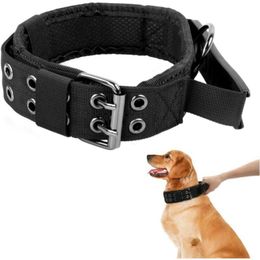 43–53 cm) Taktisches Hundehalsband mit Befehlsgriff, militärisch verstellbares, gepolstertes Hundehalsband, Metallschnalle, Nylon-Hundehalsband für