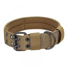 Cyslmuk - 1 x braunes, militärisch verstellbares, gepolstertes Hundehalsband, l (44–54), Metallschnalle, Nylon-Hundehalsband für das Training