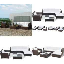 vidaXL 6-tlg. Garten-Lounge-Set mit Auflagen Poly Rattan Braun - Gartenmöbel-Set - Gartenmöbel-Sets - Home & Living - Braun