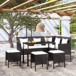 Torana - 5-tlg. Sofagarnitur in L-Form mit Kissen Poly Rattan Schwarz