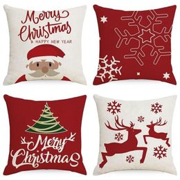 Set mit 4 Weihnachts-Kissenbezügen, Weihnachtsmann, Weihnachtsbaum, Sika-Hirsch, dekoratives Modell, Sofa-Kissenbezug, Dekoration für Schlafzimmer,