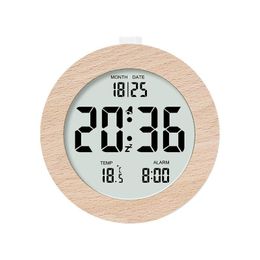 Digitaler Wecker aus Holz, LCD-Morgenwecker, Digitaluhr mit Datumsanzeige, Temperatur, Schlummerfunktion, Hintergrundbeleuchtung, batteriebetriebene