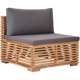 vidaXL - Garten-Mittelsofa mit Grauer Auflage Massivholz Teak