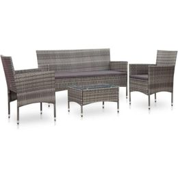 vidaXL - 4-tlg. Garten-Lounge-Set mit Auflagen Poly Rattan Grau