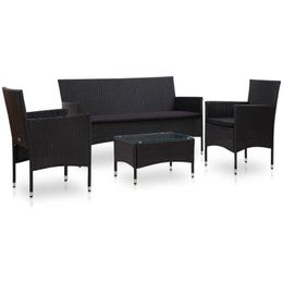 4-tlg. Garten-Lounge-Set mit Auflagen Poly Rattan Schwarz vidaXL