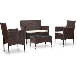 4-tlg. Garten-Lounge-Set mit Auflagen Poly Rattan Braun vidaXL