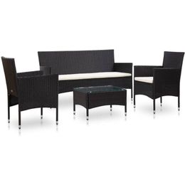 4-tlg. Garten-Lounge-Set mit Auflagen Poly Rattan Schwarz vidaXL