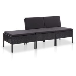 vidaXL - 3-tlg. Garten-Lounge-Set mit Auflagen Poly Rattan Schwarz