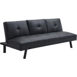 Vente-unique - Schlafsofa Klappsofa - mittleres Rückenpolster klappbar - Kunstleder - Schwarz - pragueii