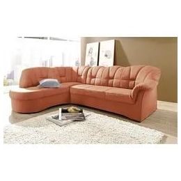 Ecksofa DOMO collection "Papenburg L-Form" Sofas Gr. B/H/T: 241cm x 84cm x 178cm, Microfaser PRIMABELLE, Ottomane links, mit Bettfunktion, orange (terrakotta) mit Ottomane, wahlweise Bettfunktion