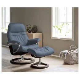 Relaxsessel stressless "Sunrise" Sessel Gr. Leder PALOMA, Relaxfunktion-Drehfunktion-PlusTMSystem-Gleitsystem-BalanceAdaptTM, B/H/T: 79cm x 103cm x 73cm, blau (sparrow paloma) mit Signature Base, Größe S, Gestell Braun