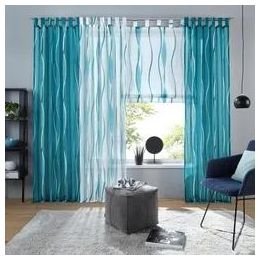 Gardine my home "Dimona" Gr. 6, blau (petrol), B:140cm H:295cm, Voile, Polyester, Gardinen, 2er-Set, Voile, Polyester, Wellen