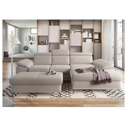 Sit & More Ecksofa SIT & MORE "Cabrio L-Form, mit Sitztiefenverstellung, Arm- und Kopfteilverstellung" Sofas Gr. B/H/T: 295cm x 87cm x 180cm, Luxus-Microfaser, Recamiere rechts, ohne Bettfunktion-ohne Bettkasten, grau (elephant) 2 Nierenkissen, Federkern, optional Bettfunktion und Stauraum