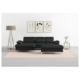 Sit & More Ecksofa SIT & MORE "Cabrio L-Form, mit Sitztiefenverstellung, Arm- und Kopfteilverstellung" Sofas Gr. B/H/T: 295cm x 87cm x 180cm, NaturLEDER, Recamiere links, mit Bettfunktion-mit Bettkasten, schwarz 2 Nierenkissen, Federkern, optional Bettfunktion und Stauraum