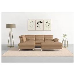 Sit & More Ecksofa SIT & MORE "Cabrio L-Form, mit Sitztiefenverstellung, Arm- und Kopfteilverstellung" Sofas Gr. B/H/T: 274cm x 87cm x 230cm, Material, Ottomane links, ohne Bettfunktion-ohne Bettkasten, braun (cappucino) 3 Nierenkissen, Federkern, optional Bettfunktion und Stauraum