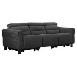 3-Sitzer Places of Style "Carpari, 224cm, manuelle od. elektrische Relaxfunktion in 2 Sitzen" Sofas Gr. B/H/T: 224cm x 97cm x 100cm, Webstoff, elektrische Relaxfunktion auf linker und rechter Seite, grau (anthrazit) mit USB, Kopfteilverstellung, Echtleder, Kunstleder, Webstoff