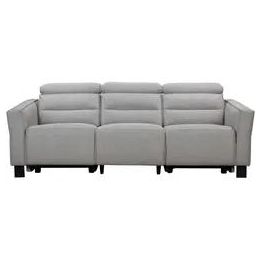 3-Sitzer Places of Style "Carpari, 224cm, manuelle od. elektrische Relaxfunktion in 2 Sitzen" Sofas Gr. B/H/T: 224cm x 97cm x 100cm, Webstoff, manuelle Relaxfunktion auf linker und rechter Seite, grau (hellgrau) mit USB, Kopfteilverstellung, Echtleder, Kunstleder, Webstoff