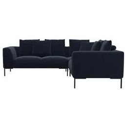 Ecksofa FLEXLUX "Sava, gleichschenklig, bequem mit hohem Sitzkomfort" Sofas Gr. B/H/T: 285cm x 94cm x 285cm, Velvet, Schenkel rechts, 2,5 Sitzer-Ecke -2,5 Sitzer, blau (royal blau) Taschenferderkern-Sitz mit Kaltschaum, lose Rücken- & Dekokissen