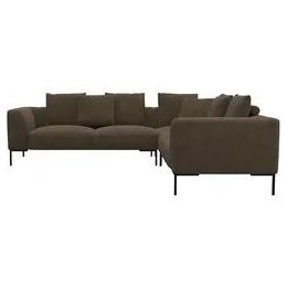 Ecksofa FLEXLUX "Sava, gleichschenklig, bequem mit hohem Sitzkomfort" Sofas Gr. B/H/T: 285cm x 94cm x 285cm, Lederoptik, Schenkel rechts, 3 Sitzer-Ecke -3 Sitzer, braun (camel braun) Taschenferderkern-Sitz mit Kaltschaum, lose Rücken- & Dekokissen