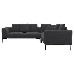 Ecksofa FLEXLUX "Sava, gleichschenklig, bequem mit hohem Sitzkomfort" Sofas Gr. B/H/T: 285cm x 94cm x 285cm, Lederoptik, Schenkel rechts, 3 Sitzer-Ecke -3 Sitzer, grau (shark grau) Taschenferderkern-Sitz mit Kaltschaum, lose Rücken- & Dekokissen