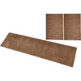 Bettumrandung Home Affaire "Shaggy 30" Gr. B/L (Brücke): 70cm x 140cm (2 St.) B/L (Läufer): 70cm x 270cm (), rechteckig, braun gewebt, 2- oder 3-teilig, Bettvorleger, Läufer-Set, Uni-Farben