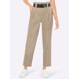 CRÉATION L Bundfaltenhose CREATION L, Damen, Gr. 21, Kurzgrößen, beige, 63% Lyocell, 37% Polyester, unifarben, lang, Hosen